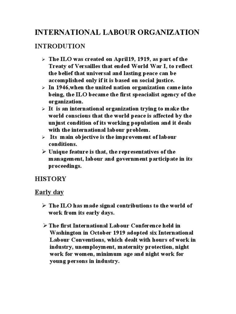 Ilo Intro, History Etc | PDF | International Labour Organization ...