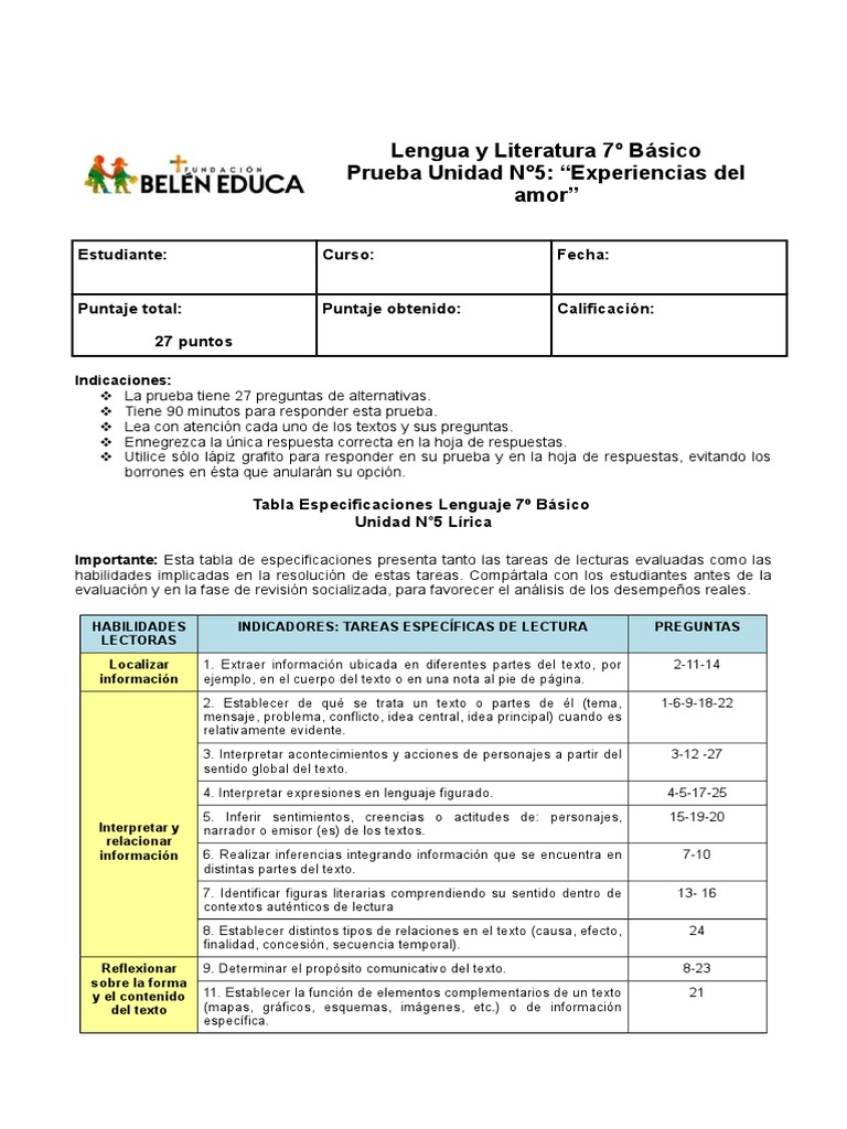 7B U5 Prueba Experiencias de Amor | PDF | Amor | Información