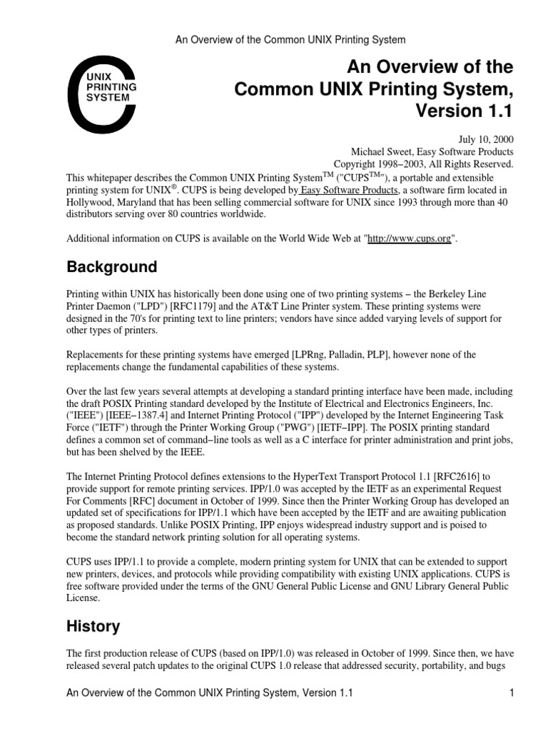 An Overview of The Common UNIX Printing System,: Background | Download ...