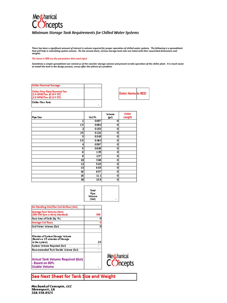 Chilled Water Storage Tank Sizing Calculator | PDF | Ton | Gallon
