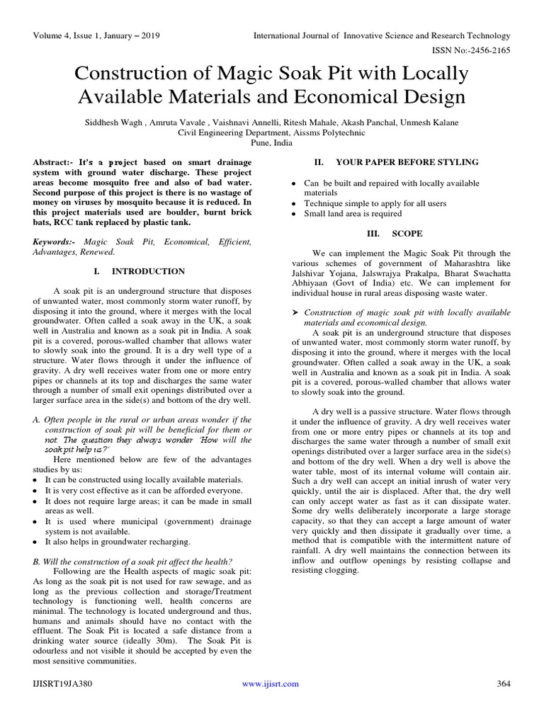 Construction of Magic Soak Pit With Locally Available Materials and ...