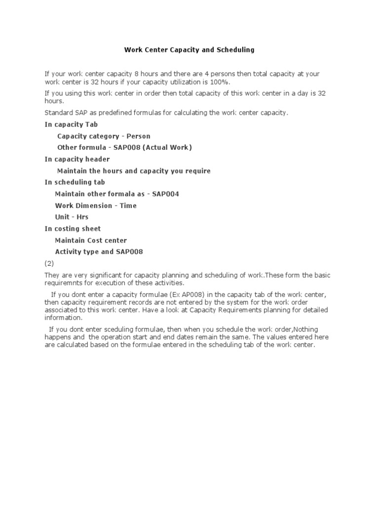 Work Center Capacity and Scheduling Guide | PDF