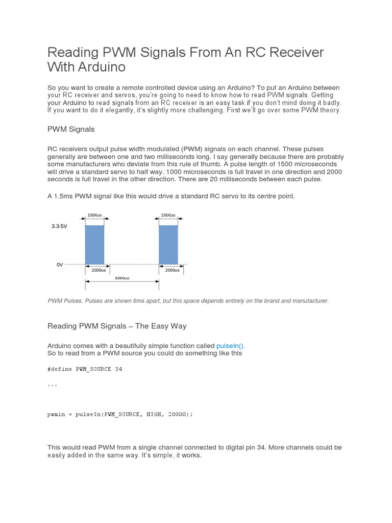 Reading PWM Signals From An RC Receiver With Arduino | PDF | Information And Communications ...