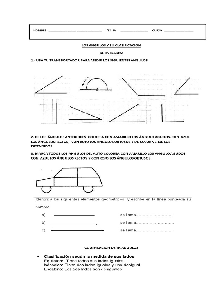 Actividades sobre Clasificación de Ángulos | PDF | Triángulo | Geometría