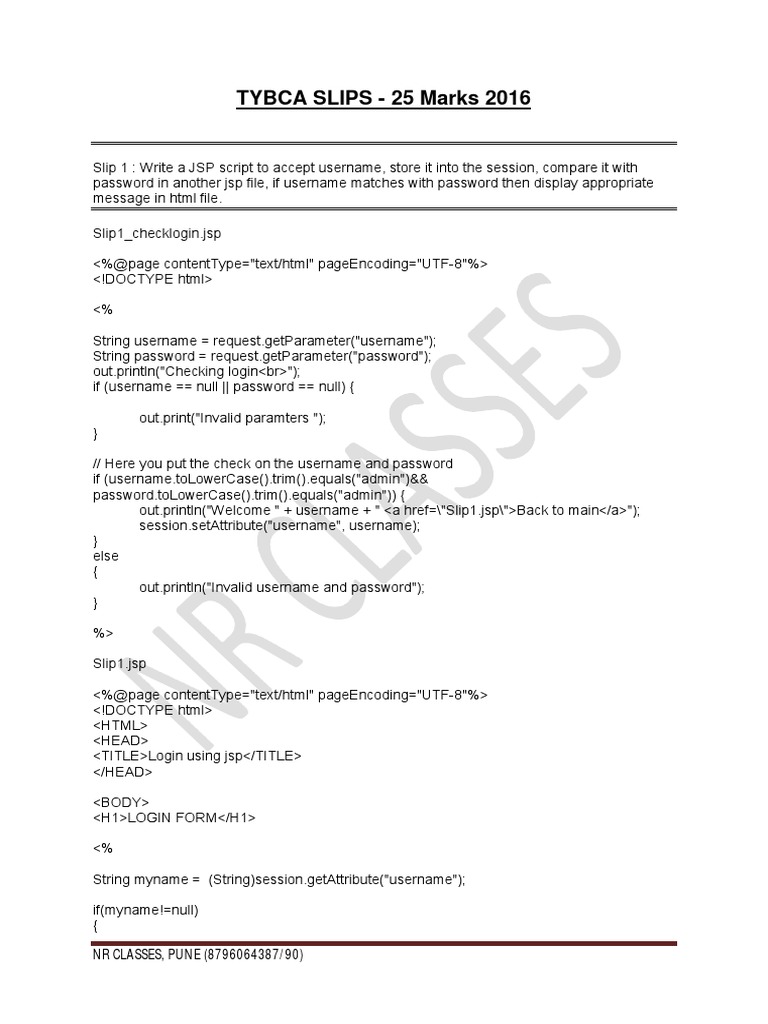 Tybca Slips-25marks | PDF | Java Servlet | Computer Programming