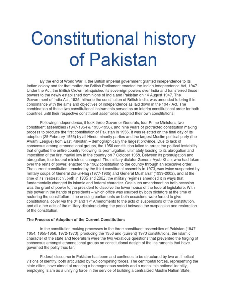 Constitutional History of Pakistan | PDF | Supreme Courts | Bill (Law)