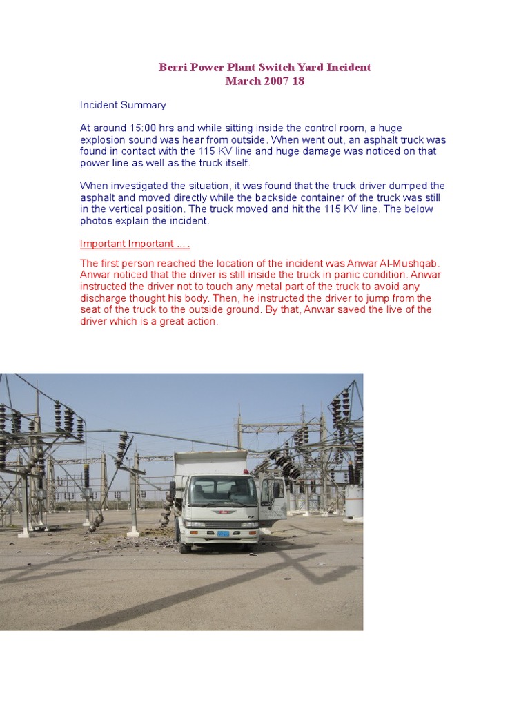 Berri Power Plant Switch Yard Incident | PDF