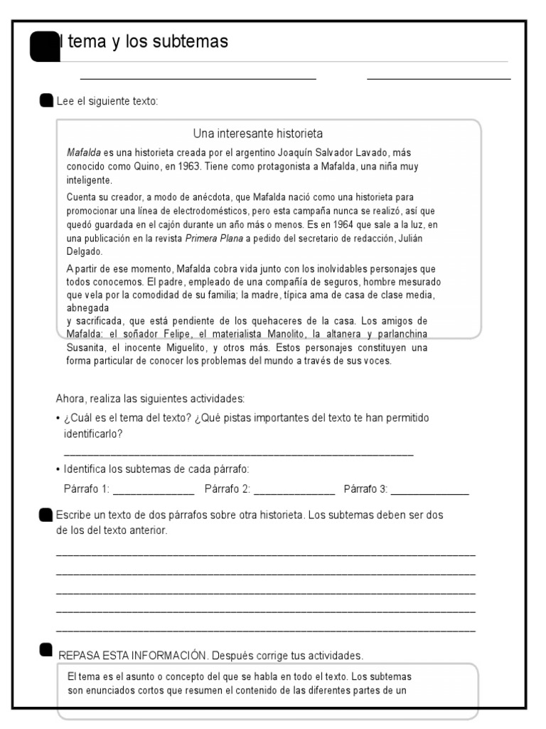 El Tema y Los Subtemas | PDF