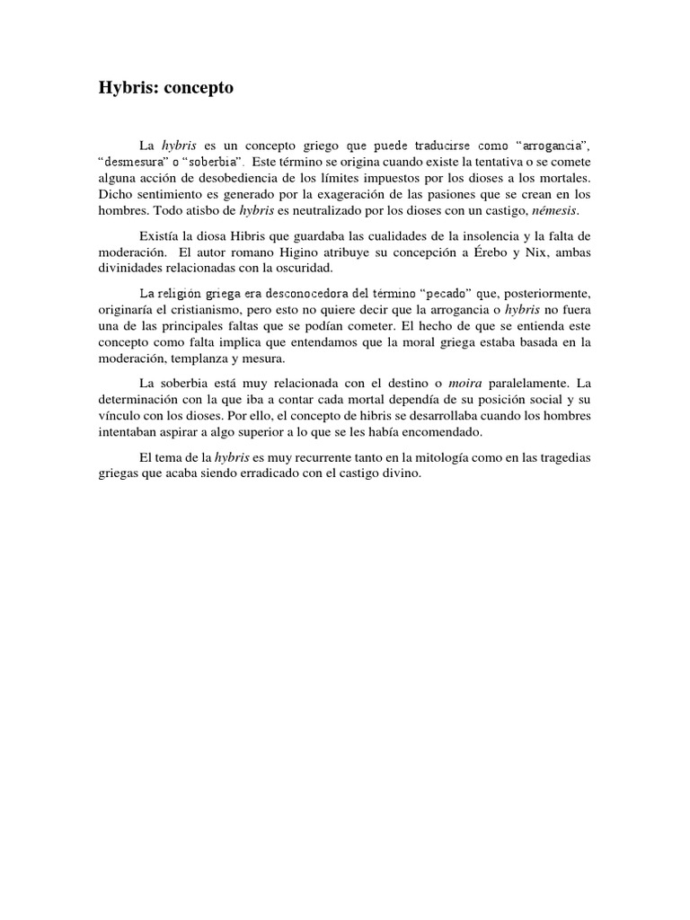 Hybris. Concepto | PDF | Religión y creencia