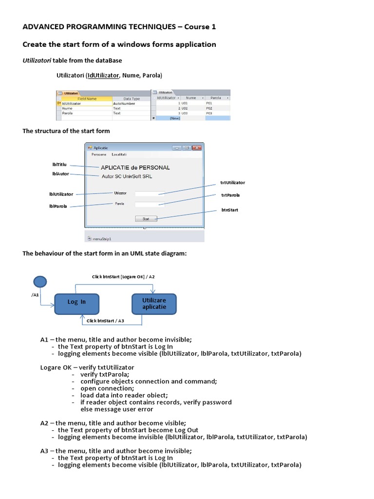 Advanced Programming Techniques - Course 1 Create The Start Form of A ...
