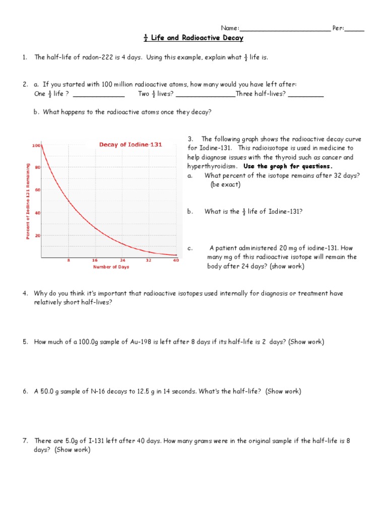 Half Life Of Radioactive Isotopes Worksheet