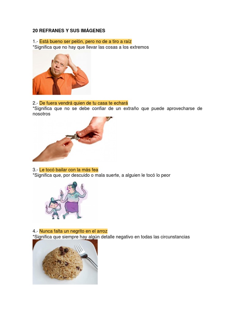 20 Refranes y Sus Imágenes | PDF