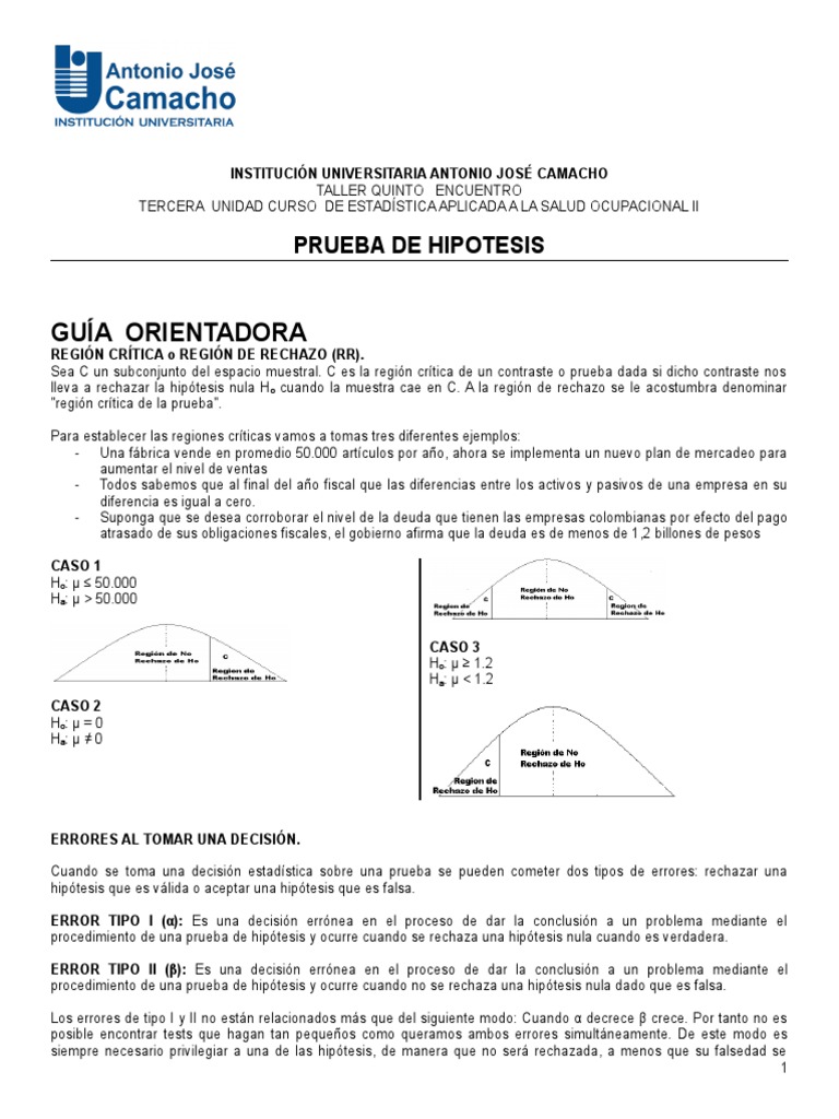 T5 Region Crítica | PDF | Prueba de hipótesis estadísticas | Errores ...