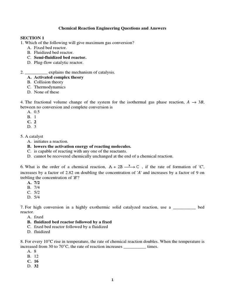 CRE Questions and Answers | PDF | Chemical Reactor | Catalysis