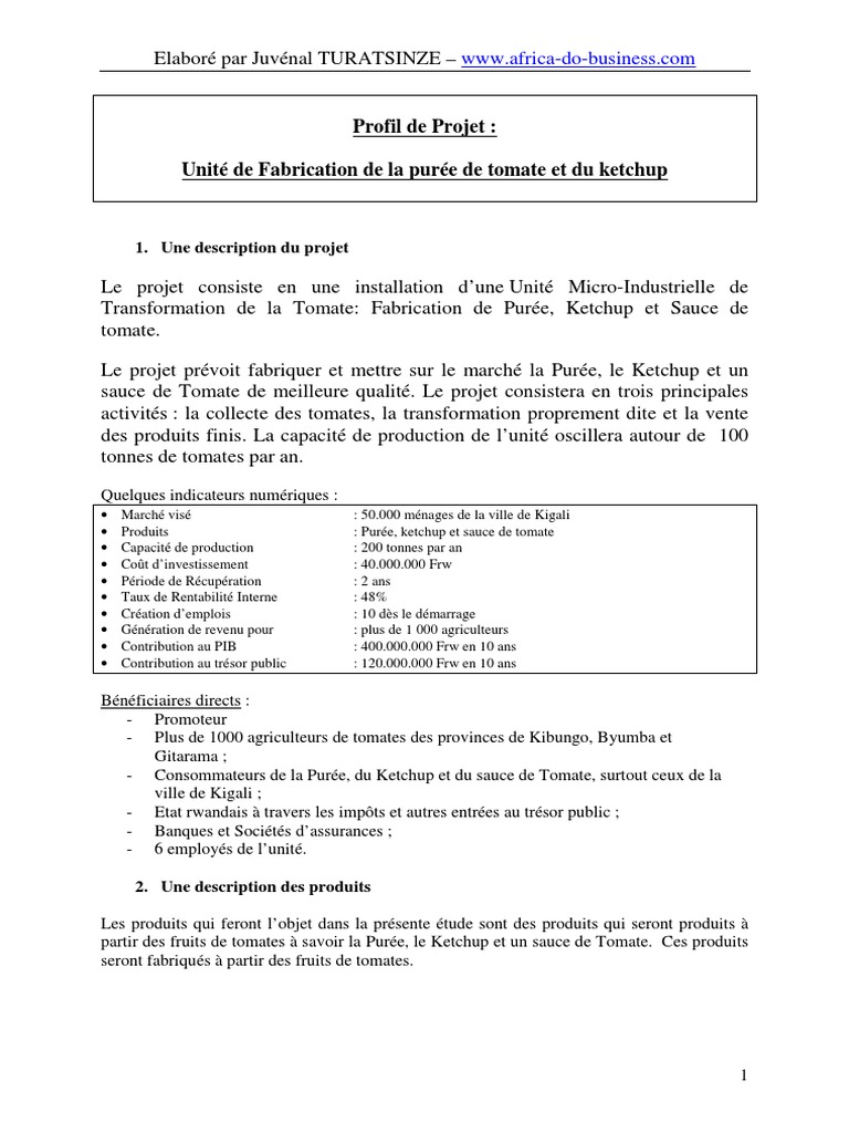7profil Projet Tomate PDF | PDF | Ketchup | Tomate