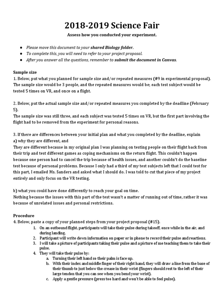 Science Fair Project Experiment Self-Assessment | PDF | Experiment | Hand