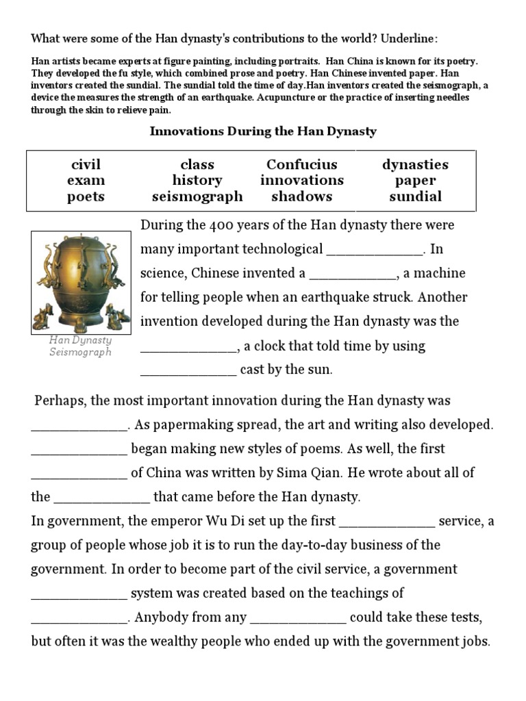 Han Dynasty Worksheet | PDF | Han Dynasty | Han Chinese