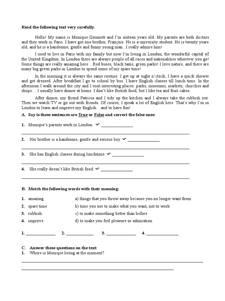 Test 7th Grade Daily Routine | PDF