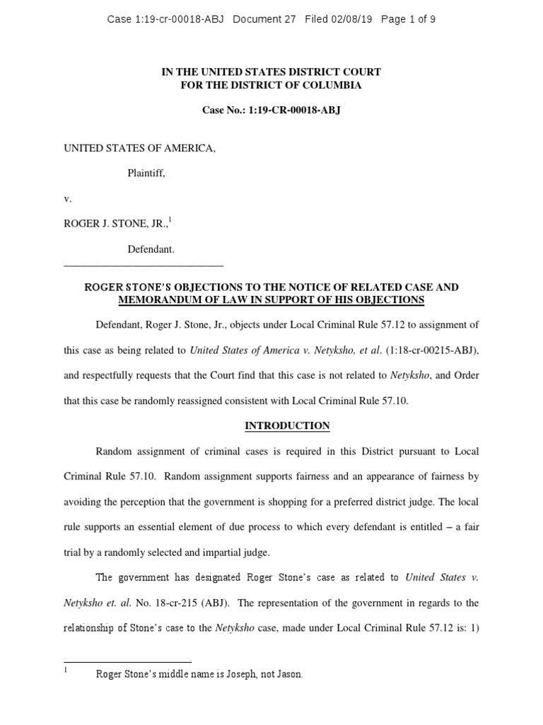 Roger Stone Attempts To Get A Different Judge | PDF | Public Law ...
