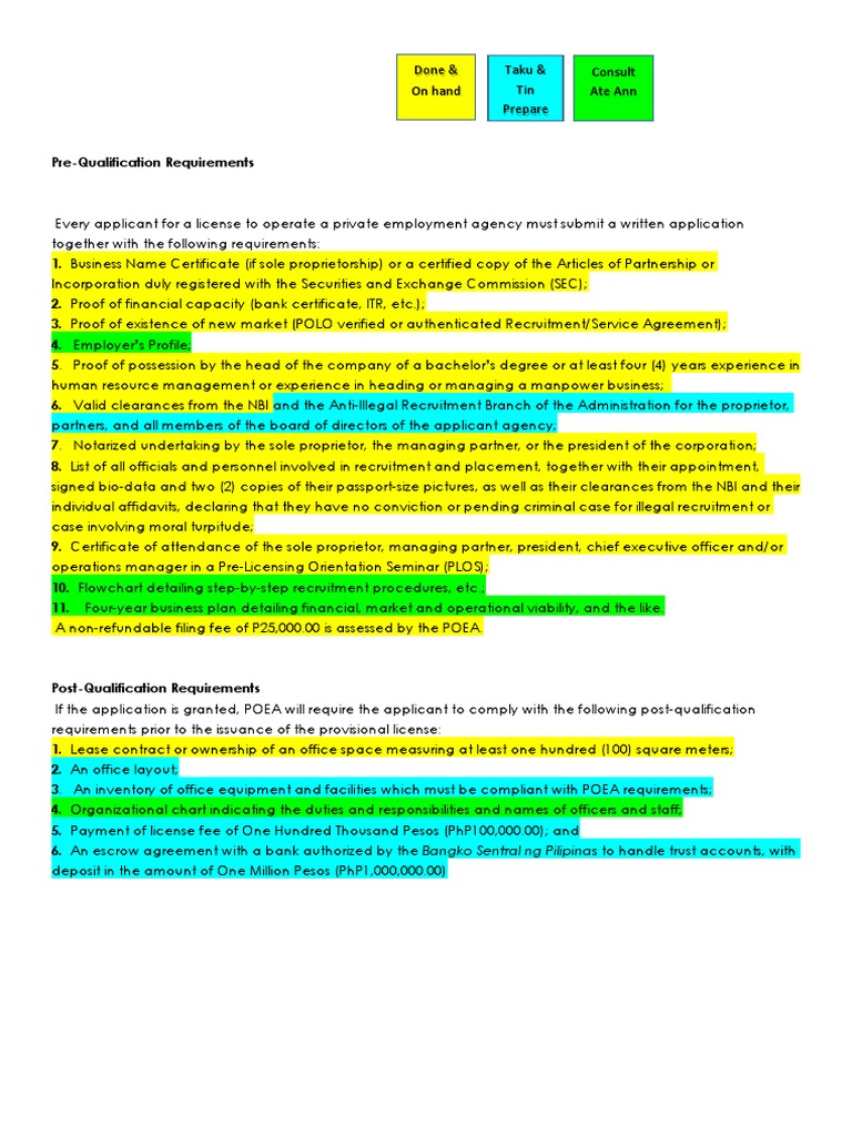Poea Requirements Checklist | PDF | Sole Proprietorship | Notary Public