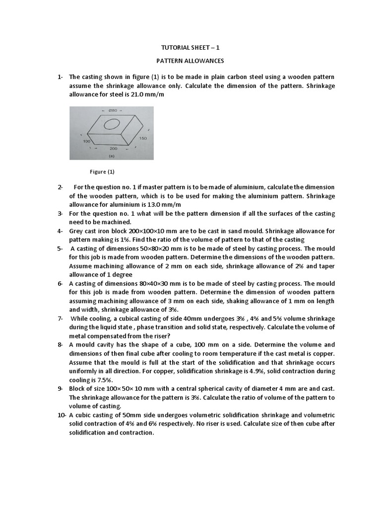 Problems For Allowances in Casting | PDF | Casting (Metalworking ...