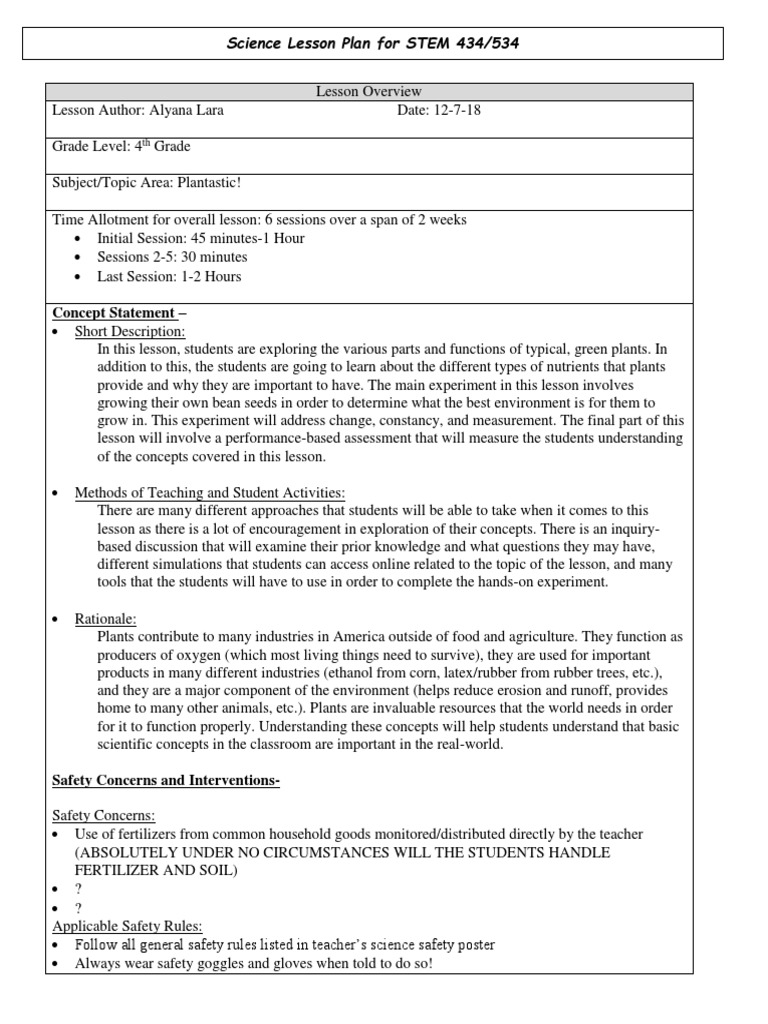 Science Lesson Plan For STEM 434/534: Concept Statement | PDF | Flowers | Pollination
