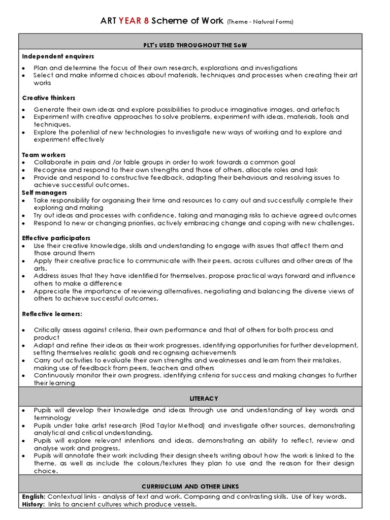 Visual Arts - Scheme of Work | PDF | Creativity | Drawing