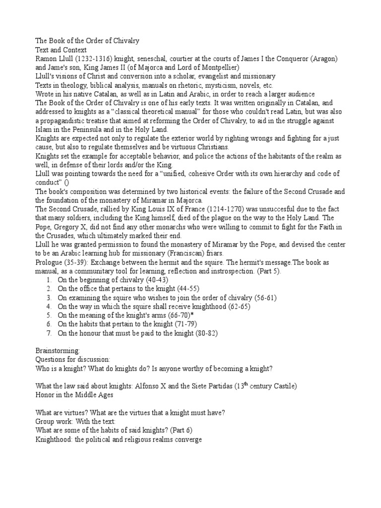 The Book of The Order of Chivalry | PDF | Knight | Chivalry