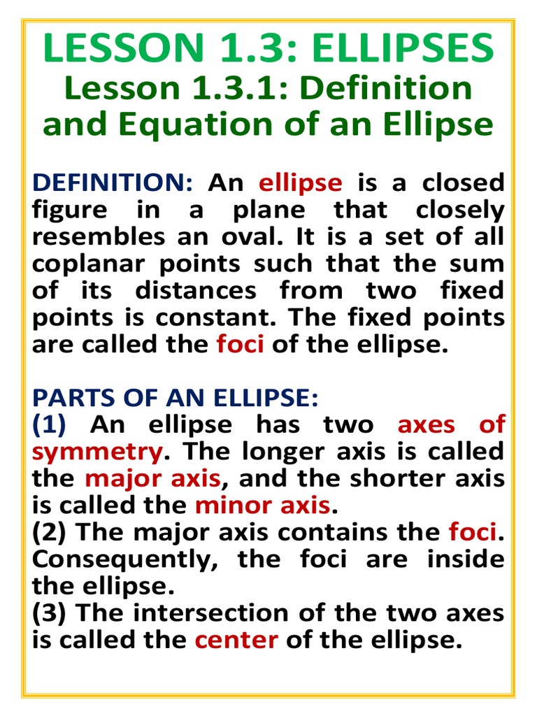 Lesson 1.3 | PDF | Ellipse | Cartesian Coordinate System