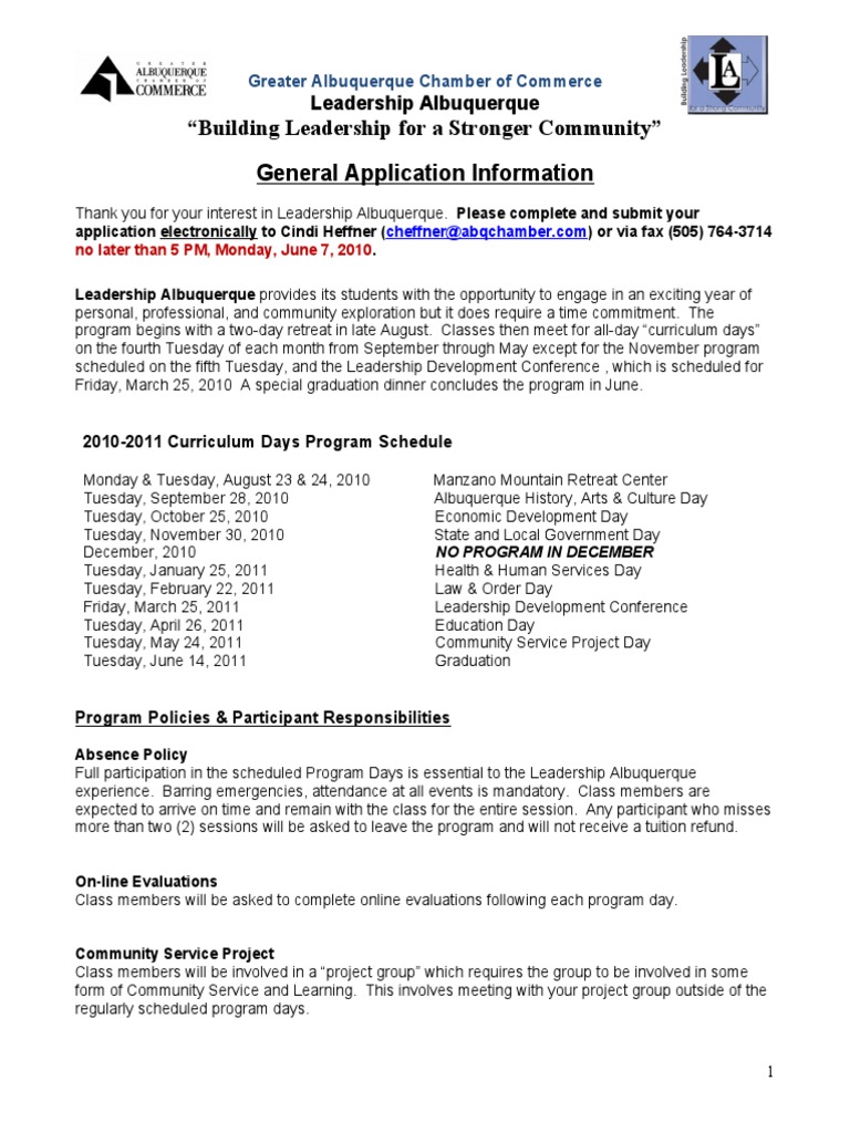Leadership Albuquerque Application | PDF | Business | Leadership