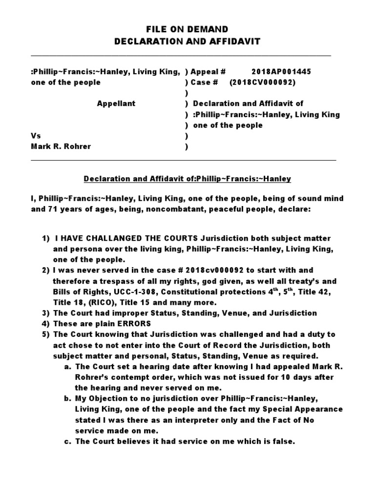 Declaration and Affidavit of Phillip Hanley-1!21!2018 | PDF | Arrest ...