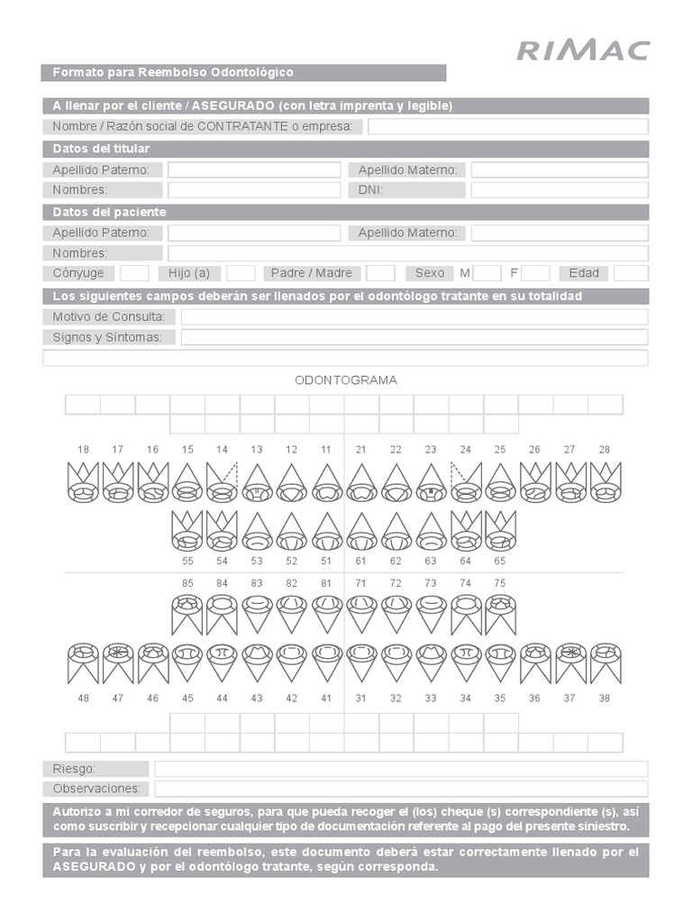 Rimac Eps Odontrograma | PDF | Odontología | Dentadura postiza