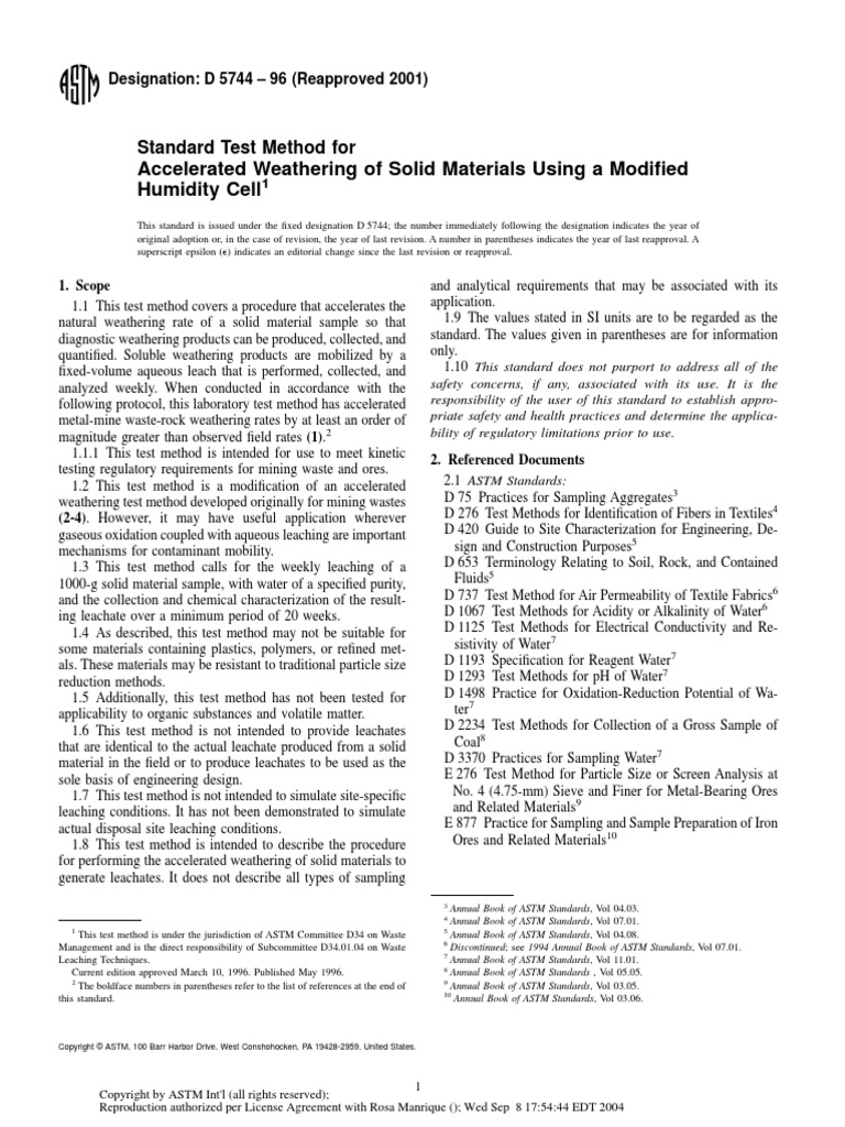 Humidity Cells - ASTM-D5744 | PDF | Alkalinity | Solid