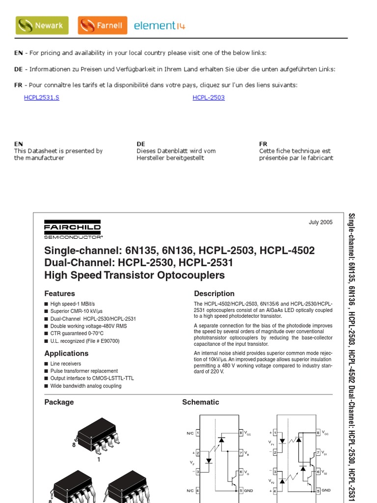 High Speed Transistor Optocouplers - HP2530 | PDF | Logic Gate ...