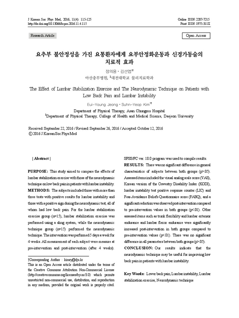 The Effect of Lumbar Stabilization Exercise and The Neurodynamic ...
