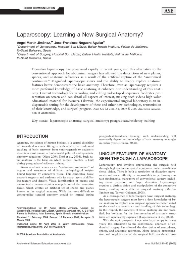 Laparoscopy: Learning A New Surgical Anatomy?: March/April 2009 | PDF ...
