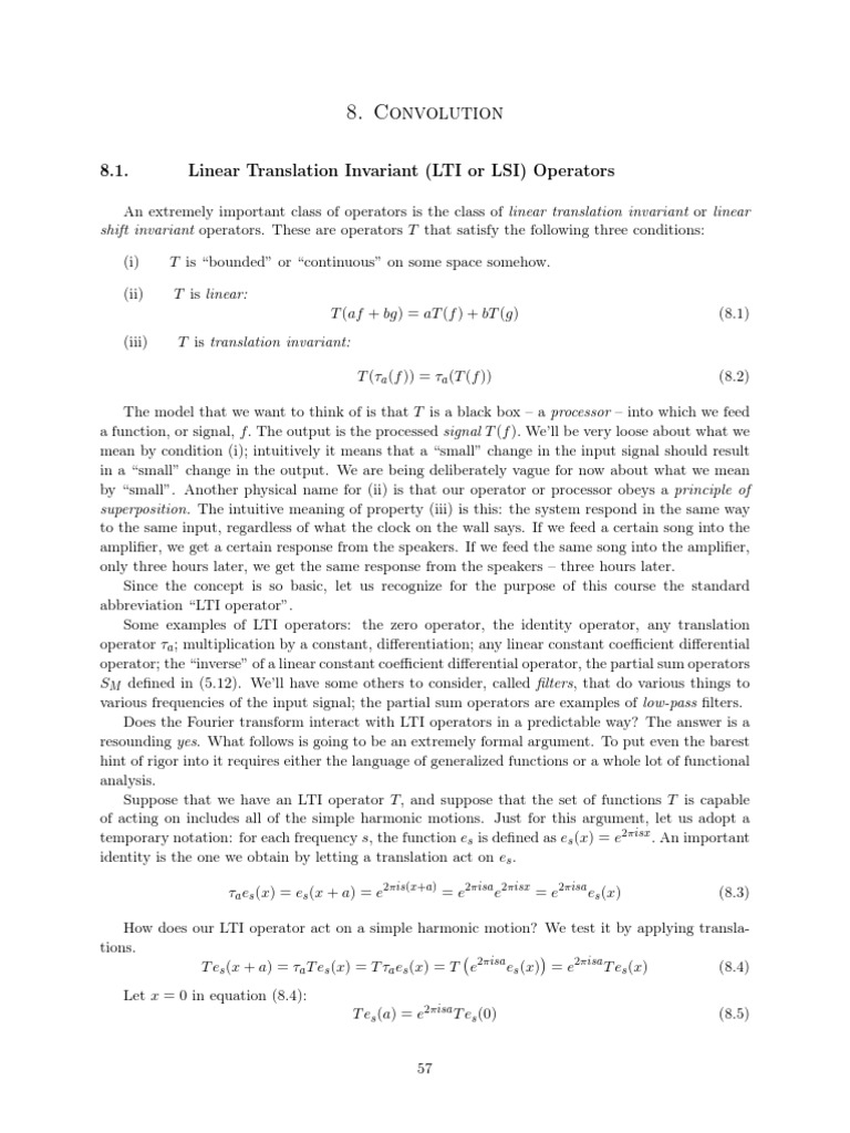 Convolution: 8.1. Linear Translation Invariant (LTI or LSI) Operators | PDF | Operator ...