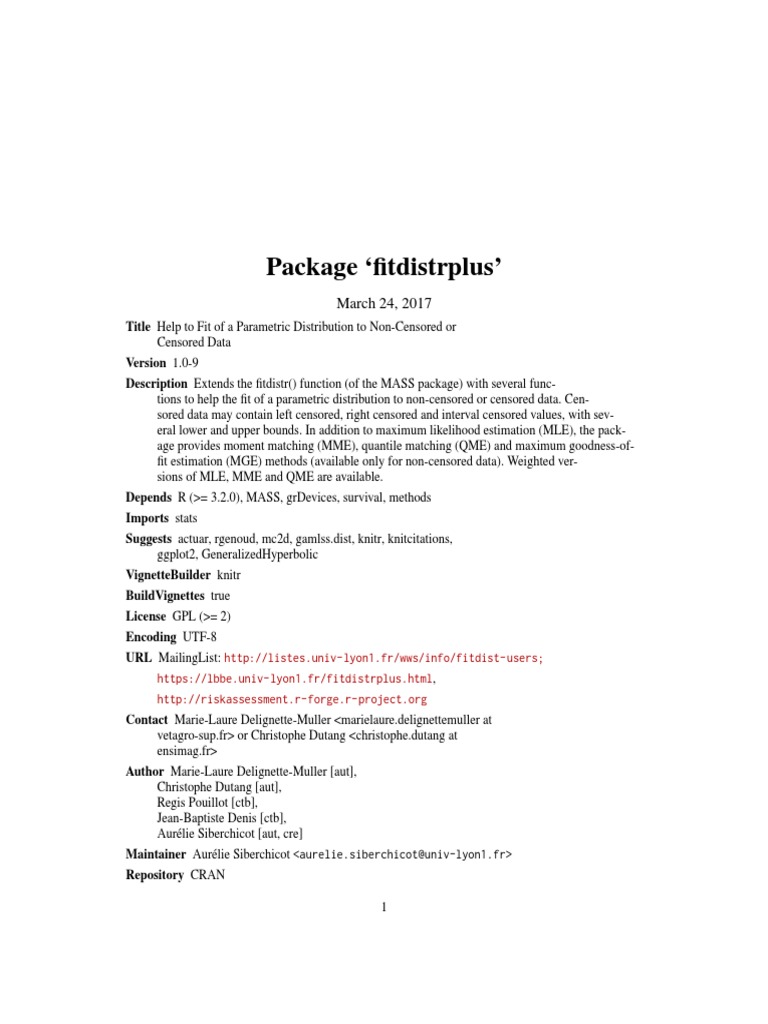 Package Fitdistrplus': March 24, 2017 | PDF | Bootstrapping (Statistics ...