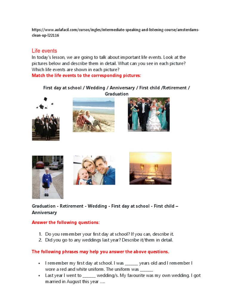 Life Events: Match The Life Events To The Corresponding Pictures | PDF ...