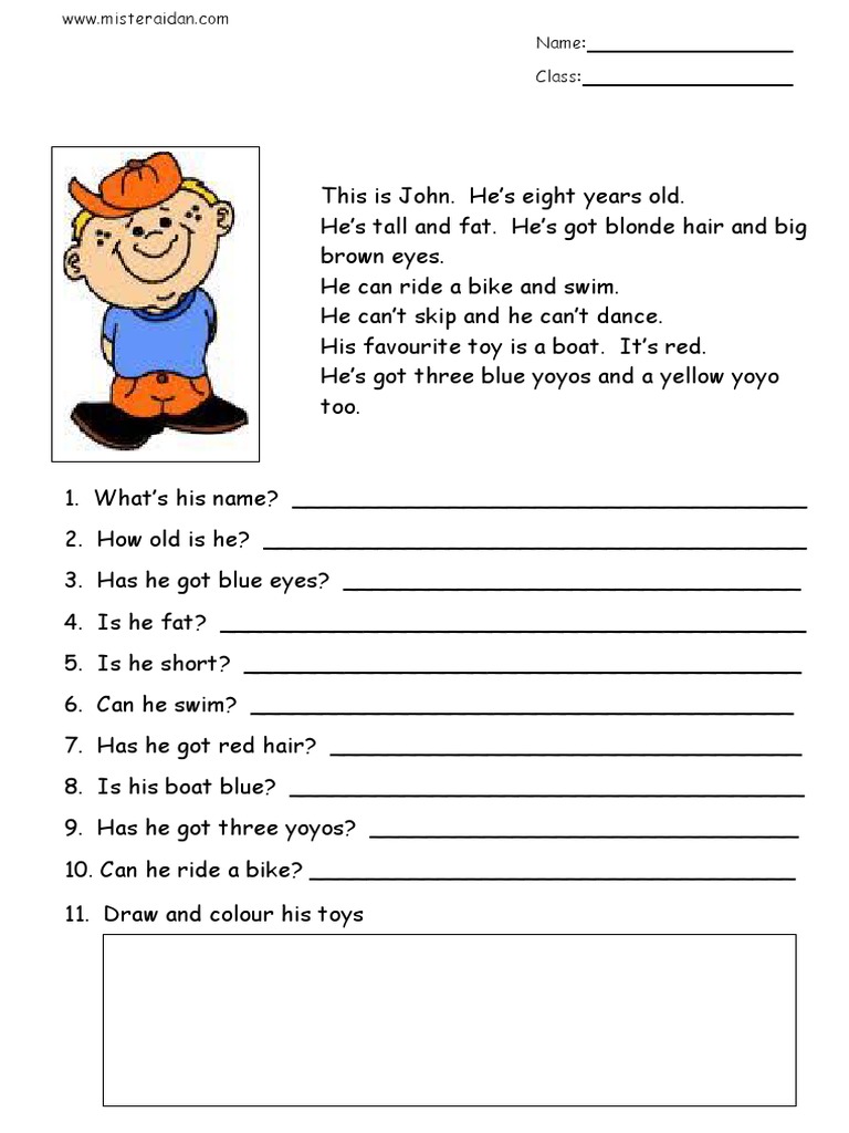 This Is John Simple Reading Comprehension Reading Comprehension ...
