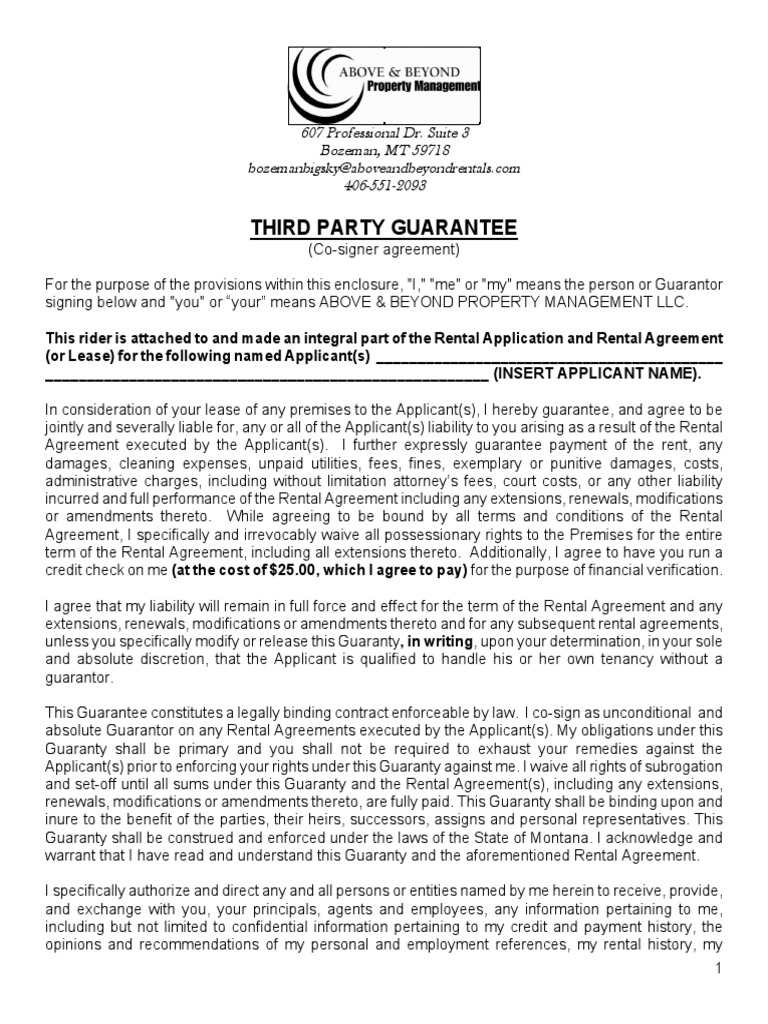 Third Party Guarantee | PDF | Guarantee | Renting
