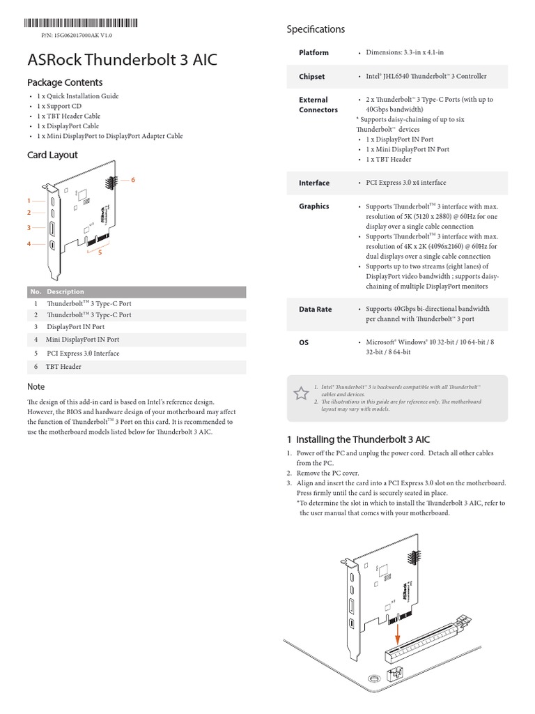Asrock Thunderbolt 3 AIC | PDF | X86 Architecture | Microcomputers
