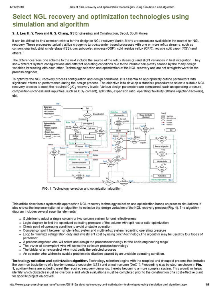 Select Ngl Recovery And Optimization Technologies Using Simulation And Algorithm Pdf Natural