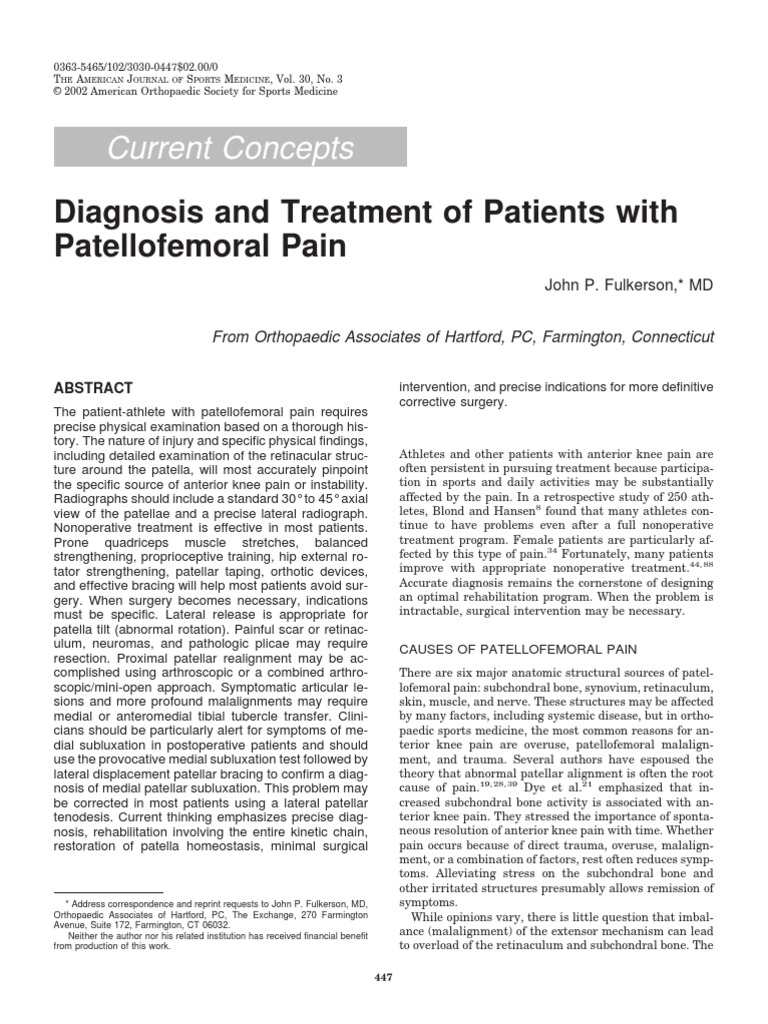 Diagnosis and Treatment of Patients With Patellofemoral Pain | PDF ...