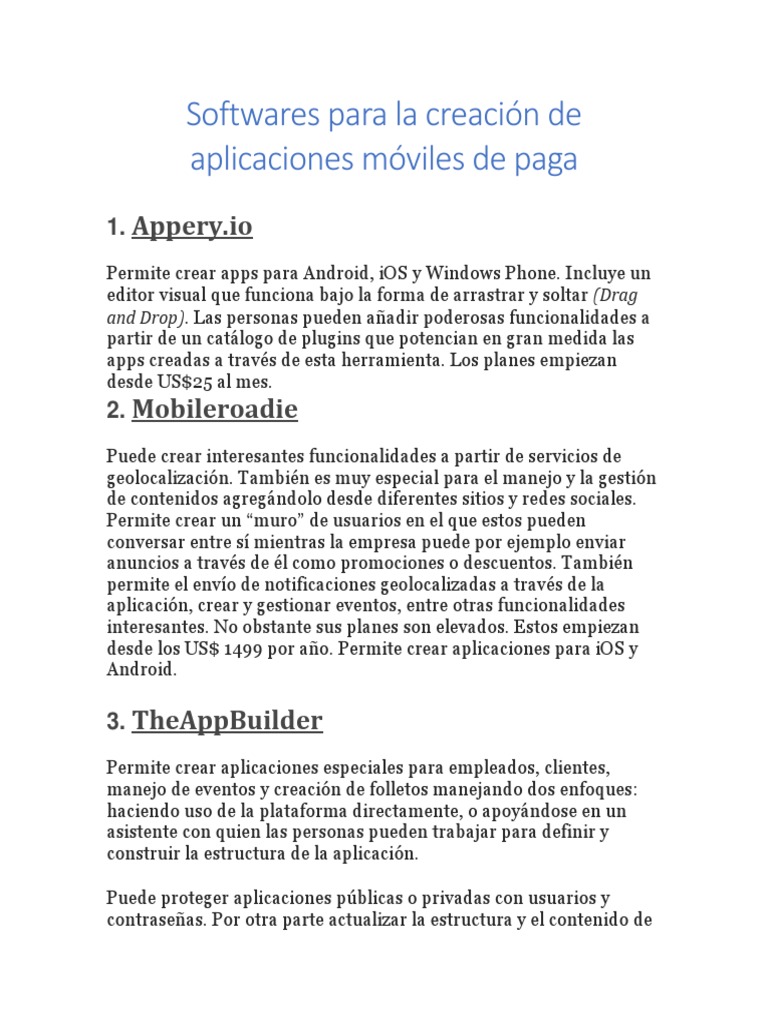 Softwares para La Creación de Aplicaciones Móviles | PDF | Aplicación ...