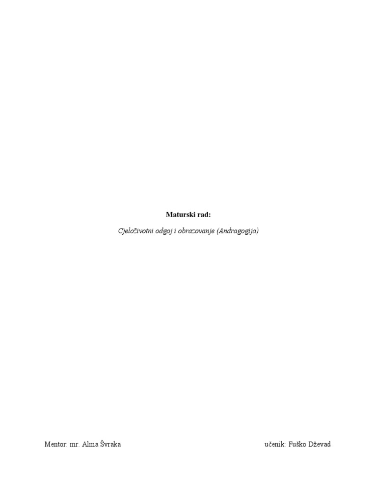 Cjeloživotni Odgoj I Obrazovanje (Andragogija) : Maturski Rad | PDF ...