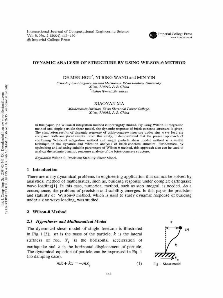 Dynamic Analysis of Structure by Using Wilson-6 Method: 2.1 Hypotheses ...