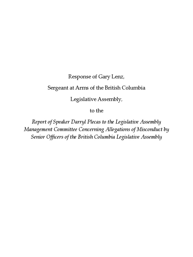 B.C. Legislature Sergeant-at-Arms Gary Lenz's Full Response | PDF ...