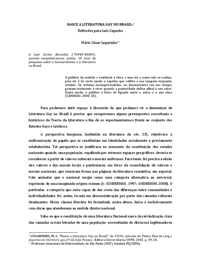 Mario Cesar Lugarinho - Nasce A Literatura Gay No Brasil | PDF ...