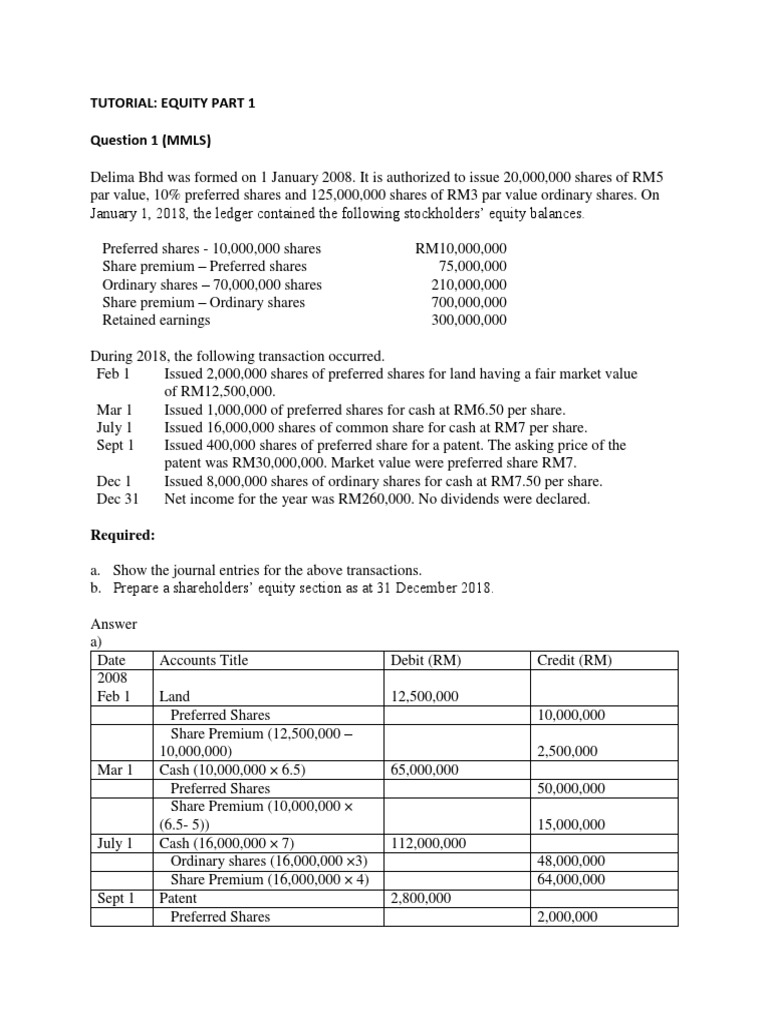 Equity Transactions Journal Entries Guide | PDF | Debits And Credits ...